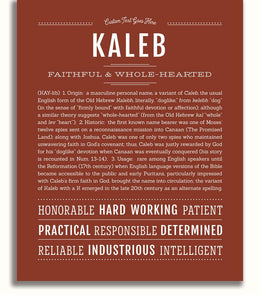 Kaleb Personalized Name Meaning Art Prints – Name Stories