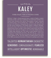 Kaley Personalized Name Meaning Art Prints – Name Stories