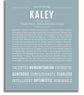 Kaley Personalized Name Meaning Art Prints – Name Stories