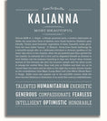 Kalianna Personalized Name Meaning Art Prints – Name Stories