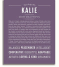 Kalie Personalized Name Meaning Art Prints – Name Stories