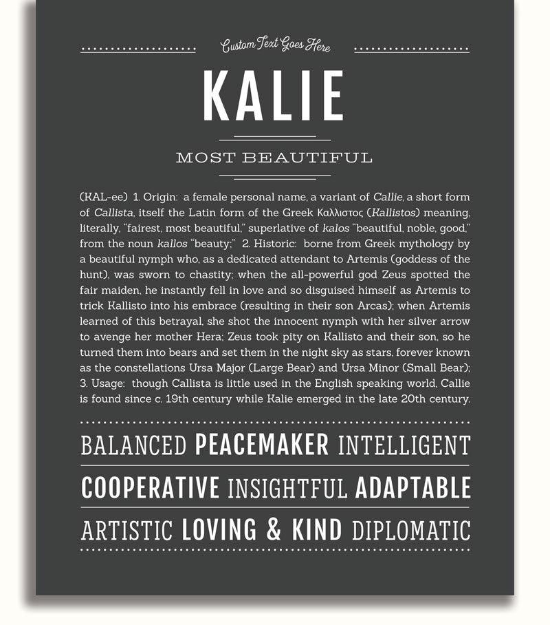 Kalie Personalized Name Meaning Art Prints – Name Stories