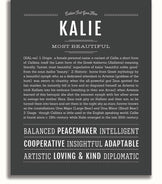 Kalie Personalized Name Meaning Art Prints – Name Stories