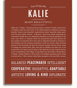 Kalie Personalized Name Meaning Art Prints – Name Stories