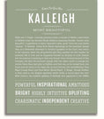 Kalleigh Personalized Name Meaning Art Prints – Name Stories