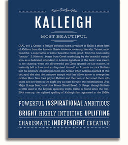 Kalleigh Personalized Name Meaning Art Prints – Name Stories