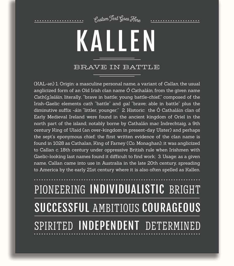 Kallen Personalized Name Meaning Art Prints – Name Stories