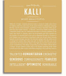 Kalli Personalized Name Meaning Art Prints – Name Stories
