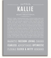 Kallie Personalized Name Meaning Art Prints – Name Stories