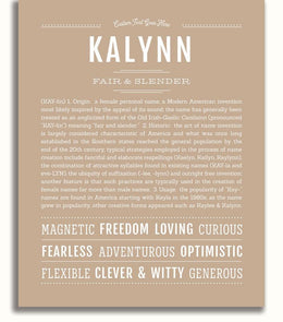 Kalynn Personalized Name Meaning Art Prints – Name Stories