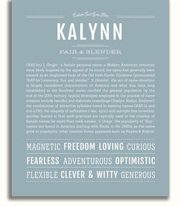 Kalynn Personalized Name Meaning Art Prints – Name Stories