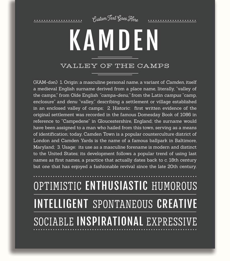Kamden Personalized Name Meaning Art Prints – Name Stories