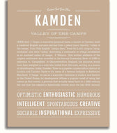Kamden Personalized Name Meaning Art Prints – Name Stories