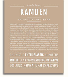 Kamden Personalized Name Meaning Art Prints – Name Stories