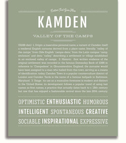 Kamden Personalized Name Meaning Art Prints – Name Stories