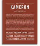 Kameron Personalized Name Meaning Art Prints – Name Stories