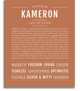 Kameron Personalized Name Meaning Art Prints – Name Stories