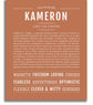 Kameron Personalized Name Meaning Art Prints – Name Stories