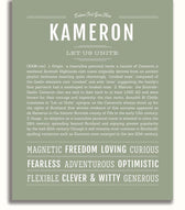 Kameron Personalized Name Meaning Art Prints – Name Stories