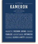 Kameron Personalized Name Meaning Art Prints – Name Stories