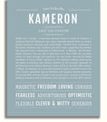 Kameron Personalized Name Meaning Art Prints – Name Stories