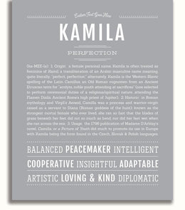 Kamila Personalized Name Meaning Art Prints – Name Stories