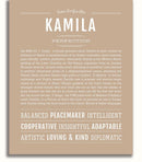 Kamila Personalized Name Meaning Art Prints – Name Stories