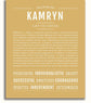 Kamryn Personalized Name Meaning Art Prints – Name Stories