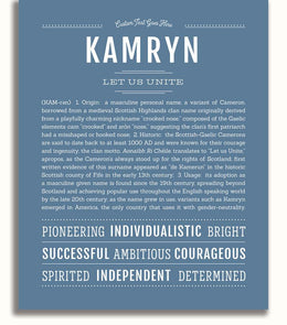 Kamryn Personalized Name Meaning Art Prints – Name Stories