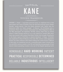 Kane Personalized Name Meaning Art Prints – Name Stories