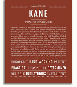 Kane Personalized Name Meaning Art Prints – Name Stories