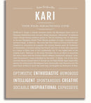 Kari Personalized Name Meaning Art Prints – Name Stories