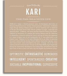 Kari Personalized Name Meaning Art Prints – Name Stories