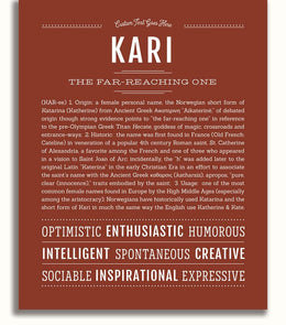 Kari Personalized Name Meaning Art Prints – Name Stories