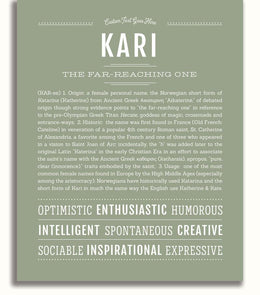 Kari Personalized Name Meaning Art Prints – Name Stories