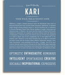 Kari Personalized Name Meaning Art Prints – Name Stories