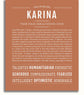 Karina Personalized Name Meaning Art Prints – Name Stories