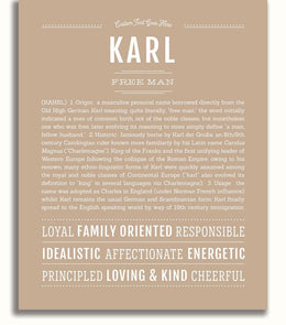 Karl Personalized Name Meaning Art Prints – Name Stories