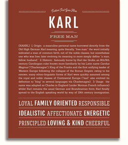 Karl Personalized Name Meaning Art Prints – Name Stories