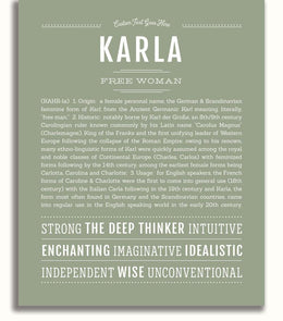 Karla Personalized Name Meaning Art Prints – Name Stories