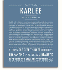 Karlee Personalized Name Meaning Art Prints – Name Stories