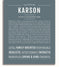 Karson Personalized Name Meaning Art Prints – Name Stories