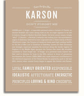 Karson Personalized Name Meaning Art Prints – Name Stories