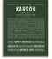 Karson Personalized Name Meaning Art Prints – Name Stories