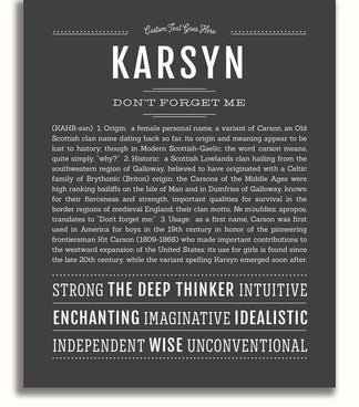 Karsyn Personalized Name Meaning Art Prints – Name Stories