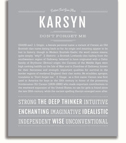 Karsyn Personalized Name Meaning Art Prints – Name Stories