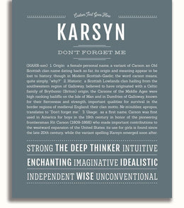 Karsyn Personalized Name Meaning Art Prints – Name Stories