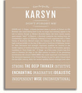 Karsyn Personalized Name Meaning Art Prints – Name Stories
