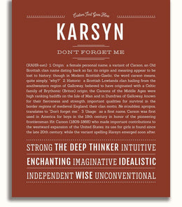 Karsyn Personalized Name Meaning Art Prints – Name Stories