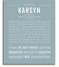 Karsyn Personalized Name Meaning Art Prints – Name Stories